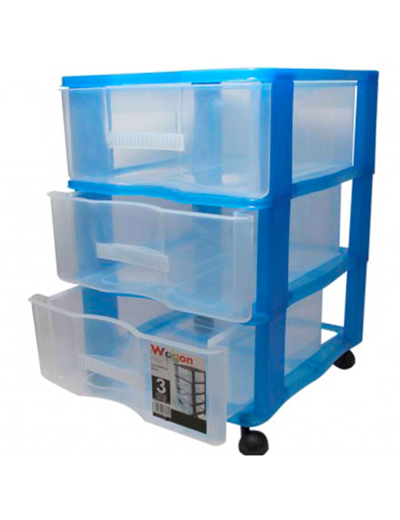 Cajonera azul wagon 3 cajones con ruedas 51.5 x 36.5 x 38 cm ...