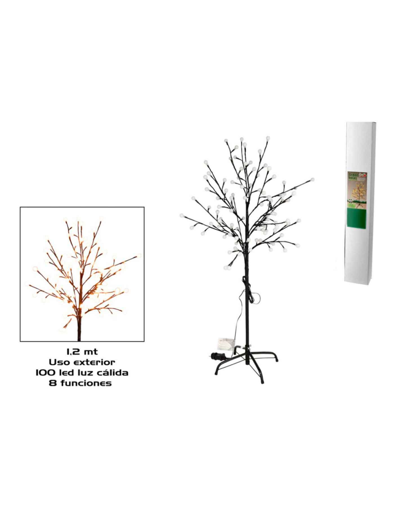 Árbol decorativo con bolas, 100 luces LED, luz cálida, uso exterior, 8 ...