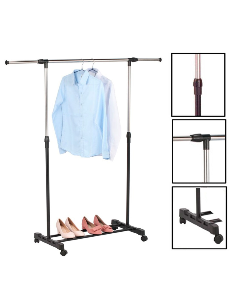 Perchero con ruedas extensible, acero y plástico, incluye barra y ...