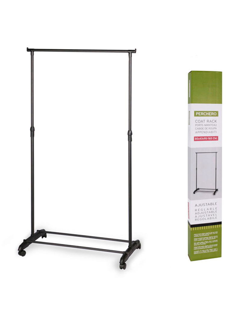 Perchero con ruedas extensible, acero y plástico, incluye barra y ...