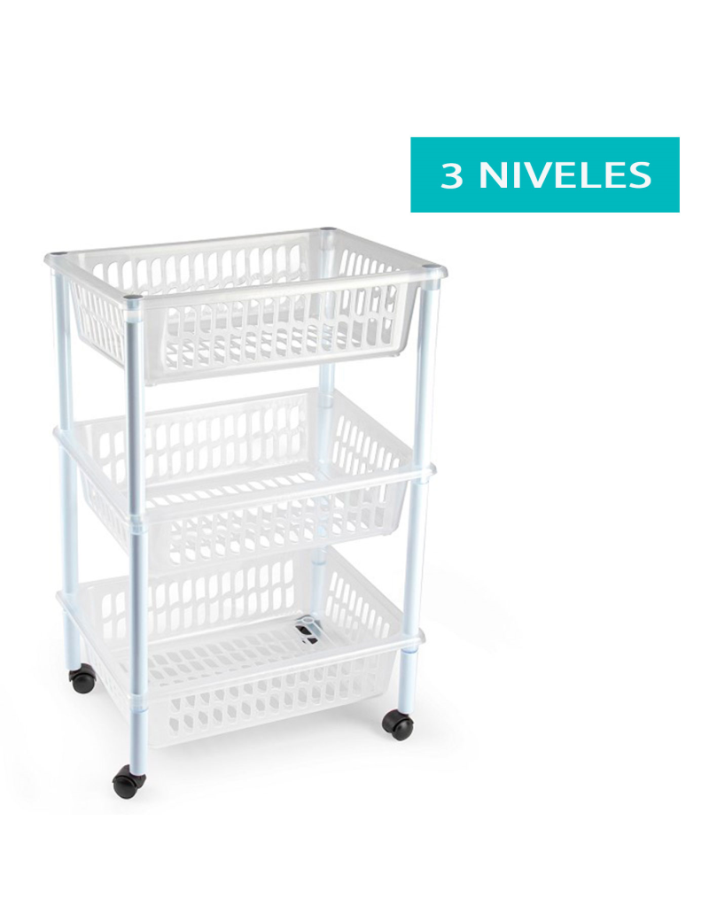 Carrito verdulero de plástico con 3 niveles y ruedas, cestas apilables ...