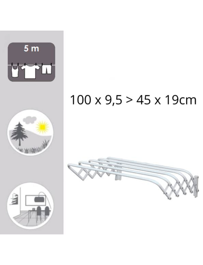Tendedero extensible de acero para pared, 5 metros de tendido, soporte ...