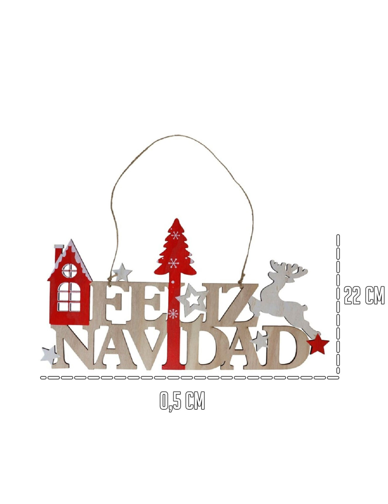 Letrero Colgante "Feliz Navidad" - Fabricado en Madera - Decoración para temporada navideña - 22 ...
